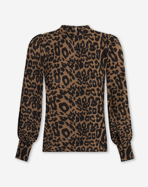 JULIE LEOPARD LONG SLEEVE TOP ZWART | Most Wanted