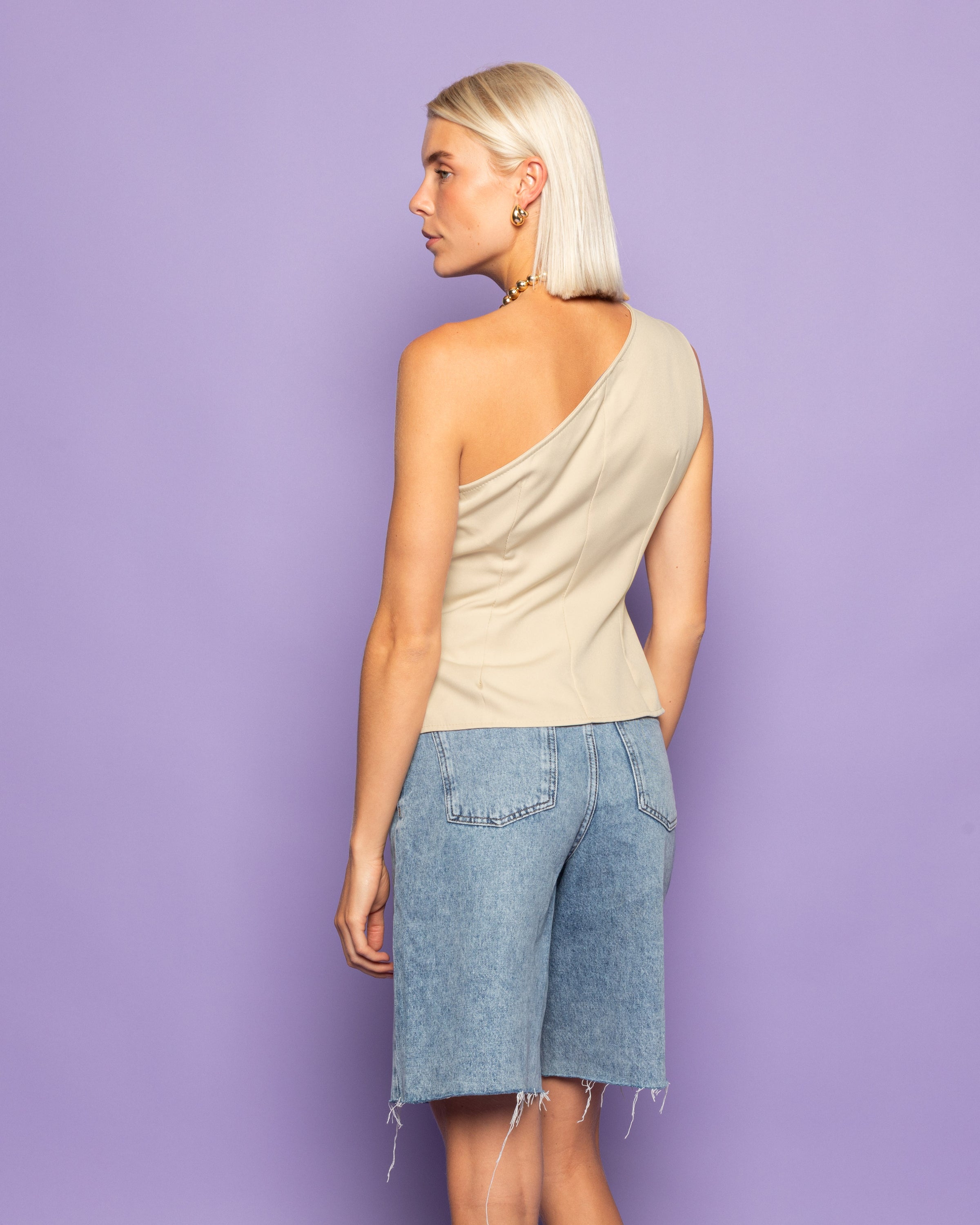 SOFIA ONE SHOULDER RUCHED TOP BEIGE | Most Wanted