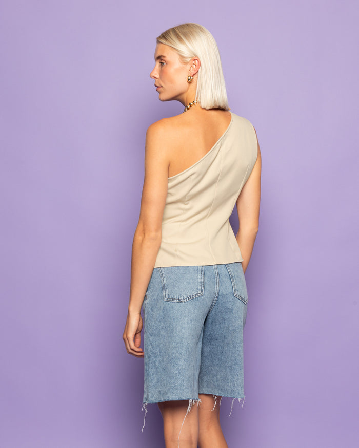 SOFIA ONE SHOULDER RUCHED TOP BEIGE | Most Wanted