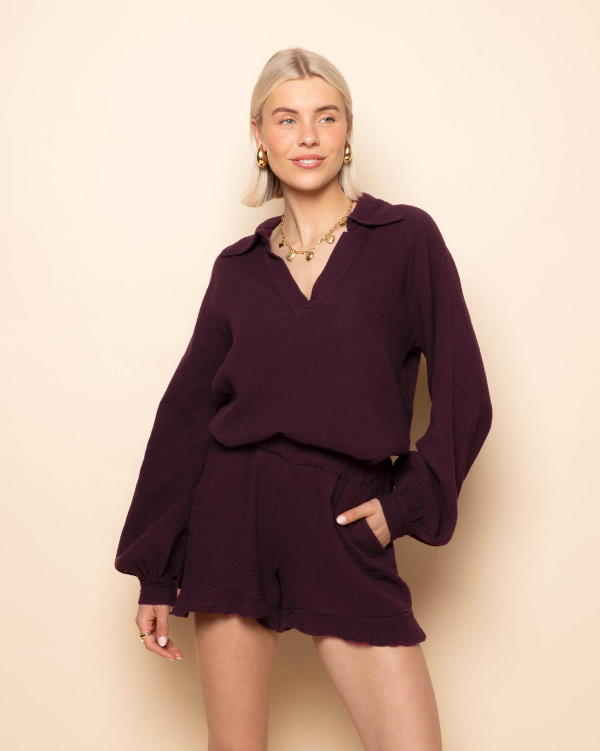 MOUSSELINE BLOUSE DONKER BURGUNDY | Most Wanted