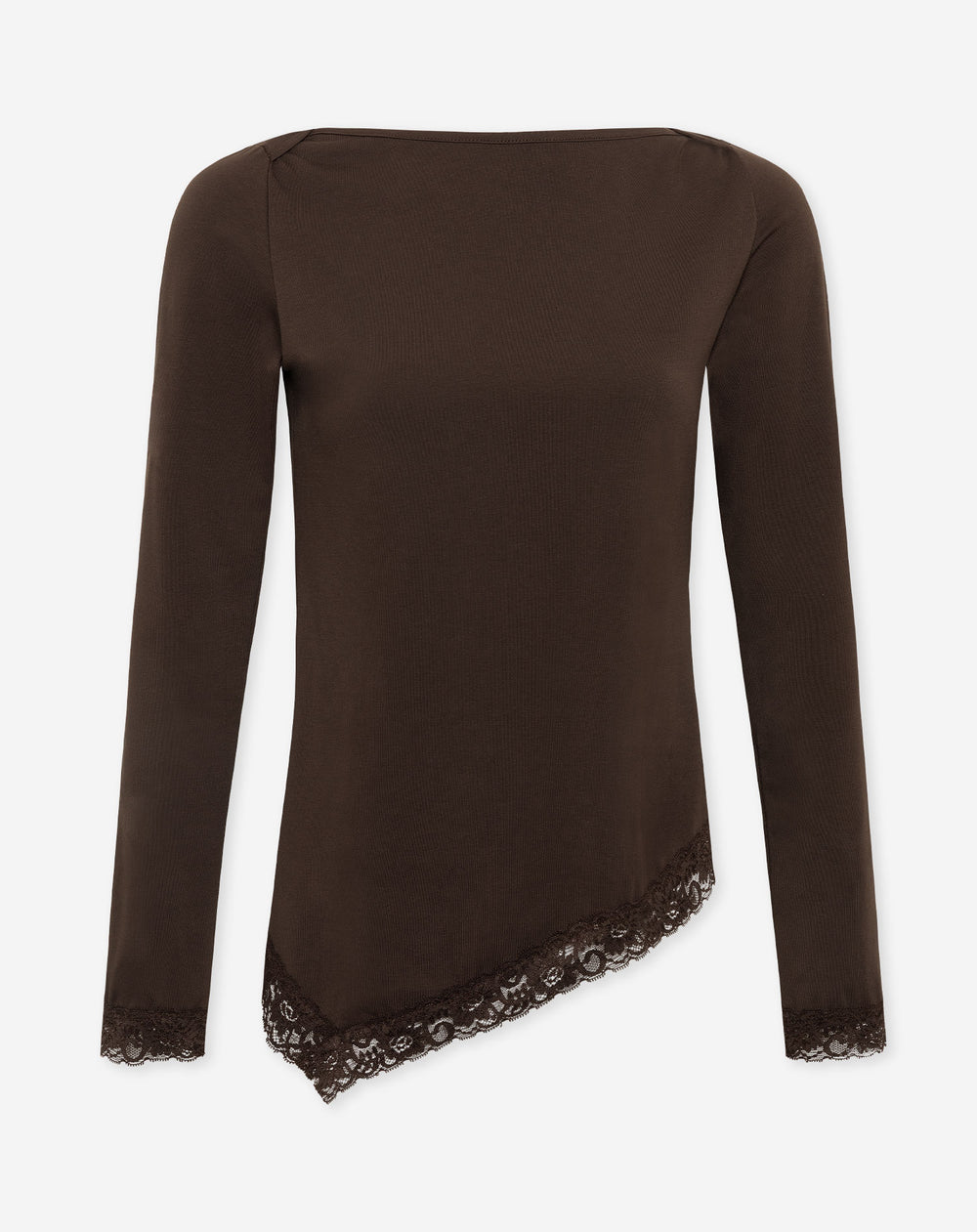 TAMAR ASYMMETRIC LACE TOP DARK BROWN | Most Wanted