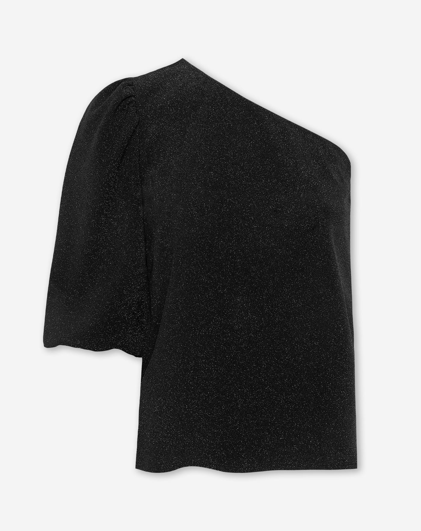 JULIE GLITTER ONE SHOULDER PUFF SLEEVE TOP ZWART | Most Wanted