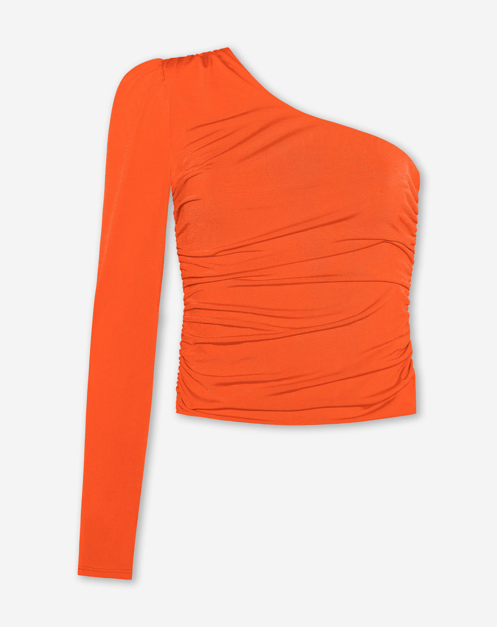 ONE SLEEVE RUCHED TOP ORANJE | Most Wanted