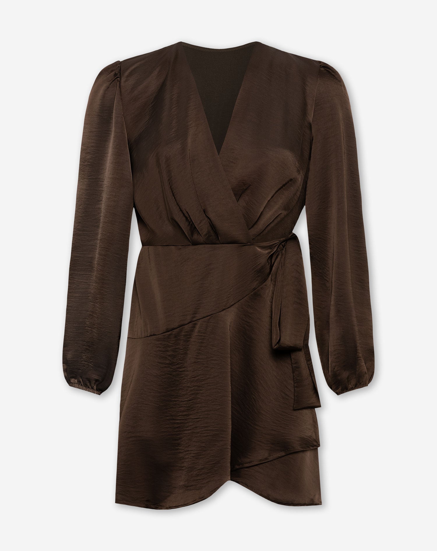 ELINE SATIN CRINKLE WRAP DRESS BRUIN | Most Wanted