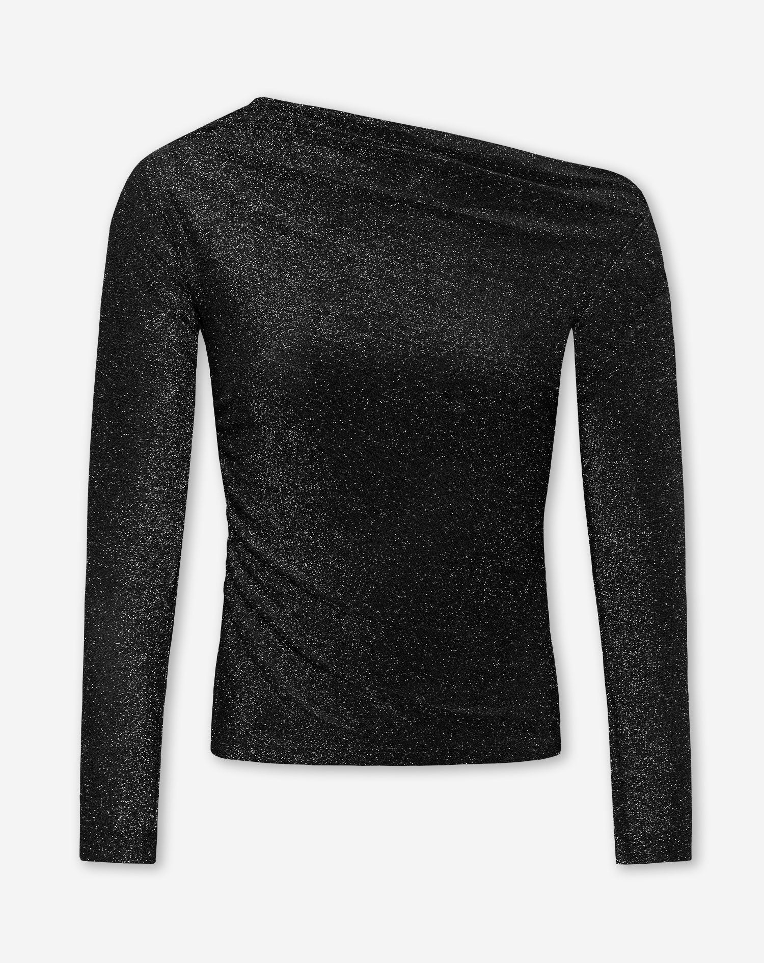 GLITTER ONE SHOULDER TOP ZWART | Most Wanted