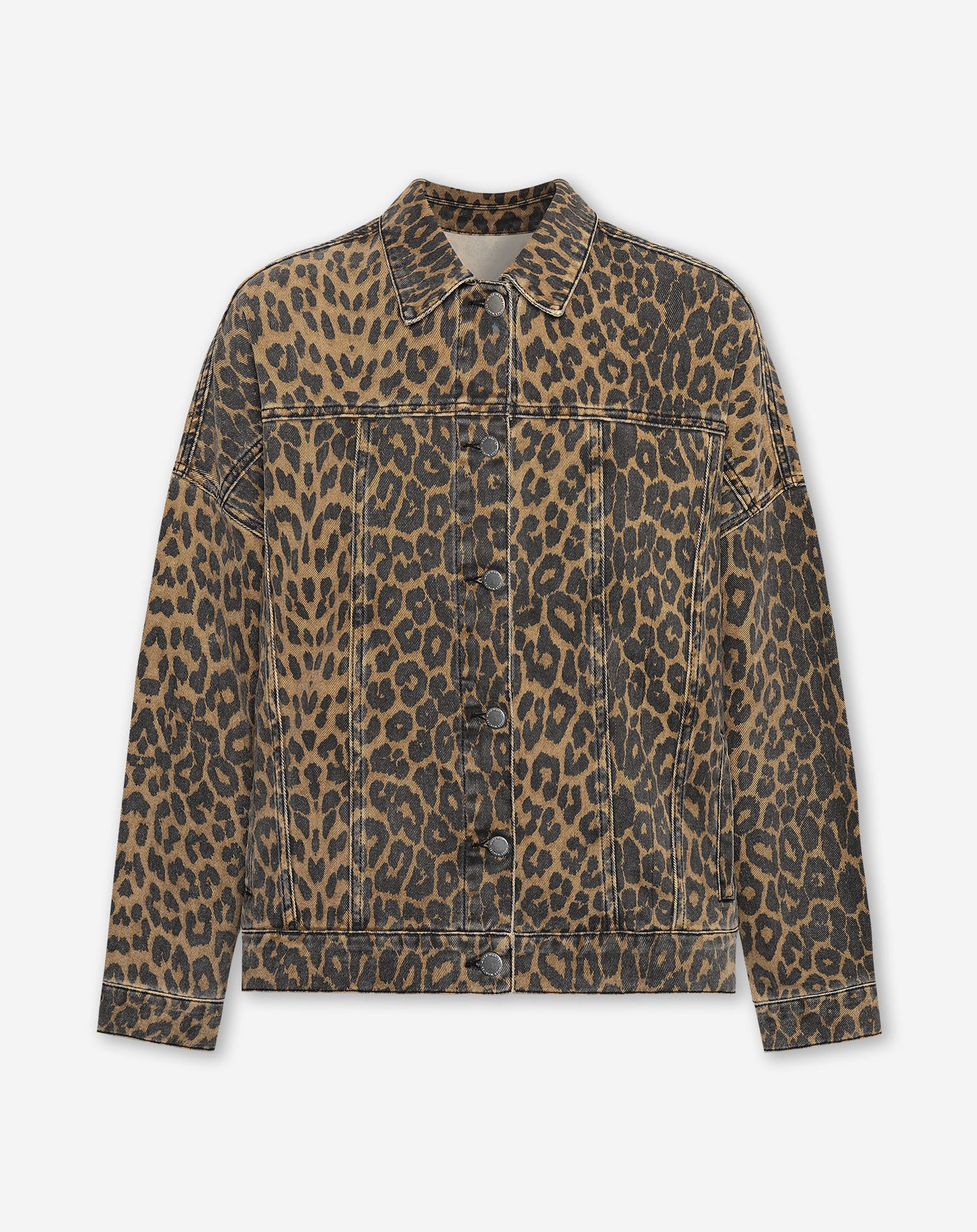 LEOPARD ALLOVER DENIM JACKET ZWART | Most Wanted