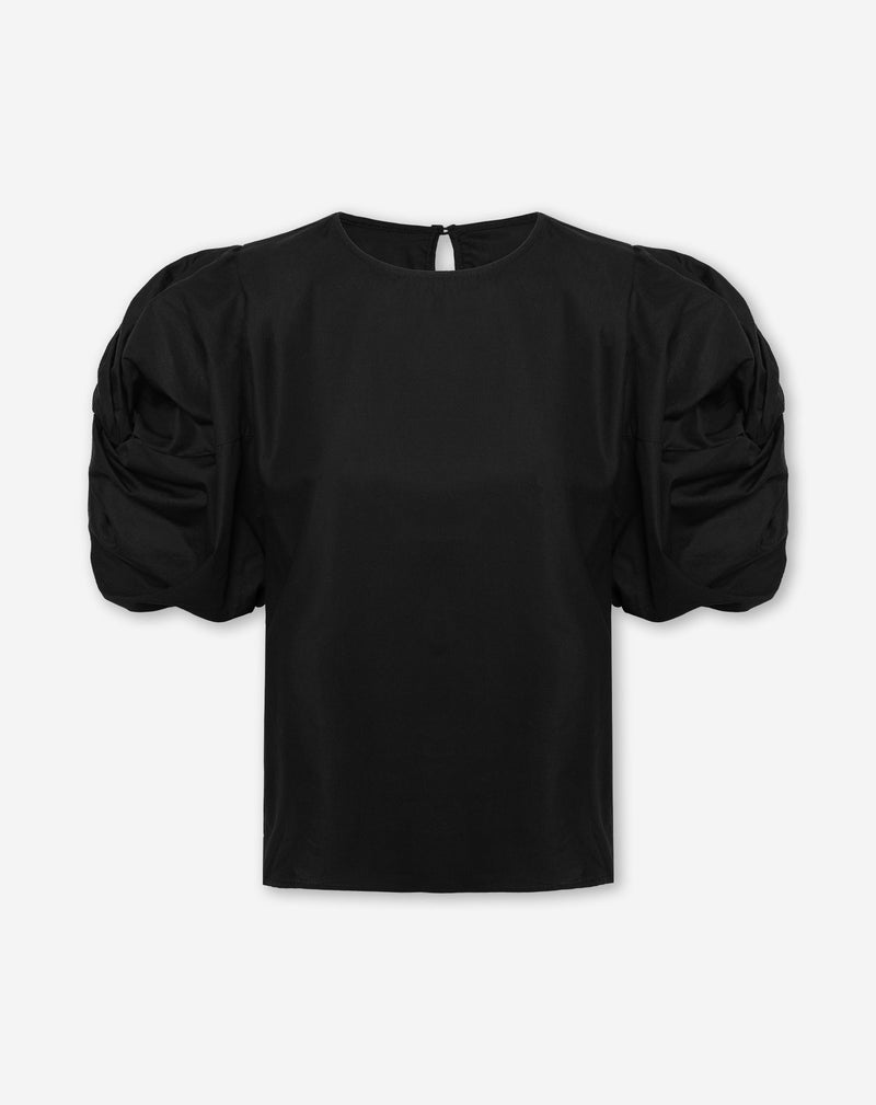 KNOTTED PUFF SLEEVE TOP ZWART | Most Wanted