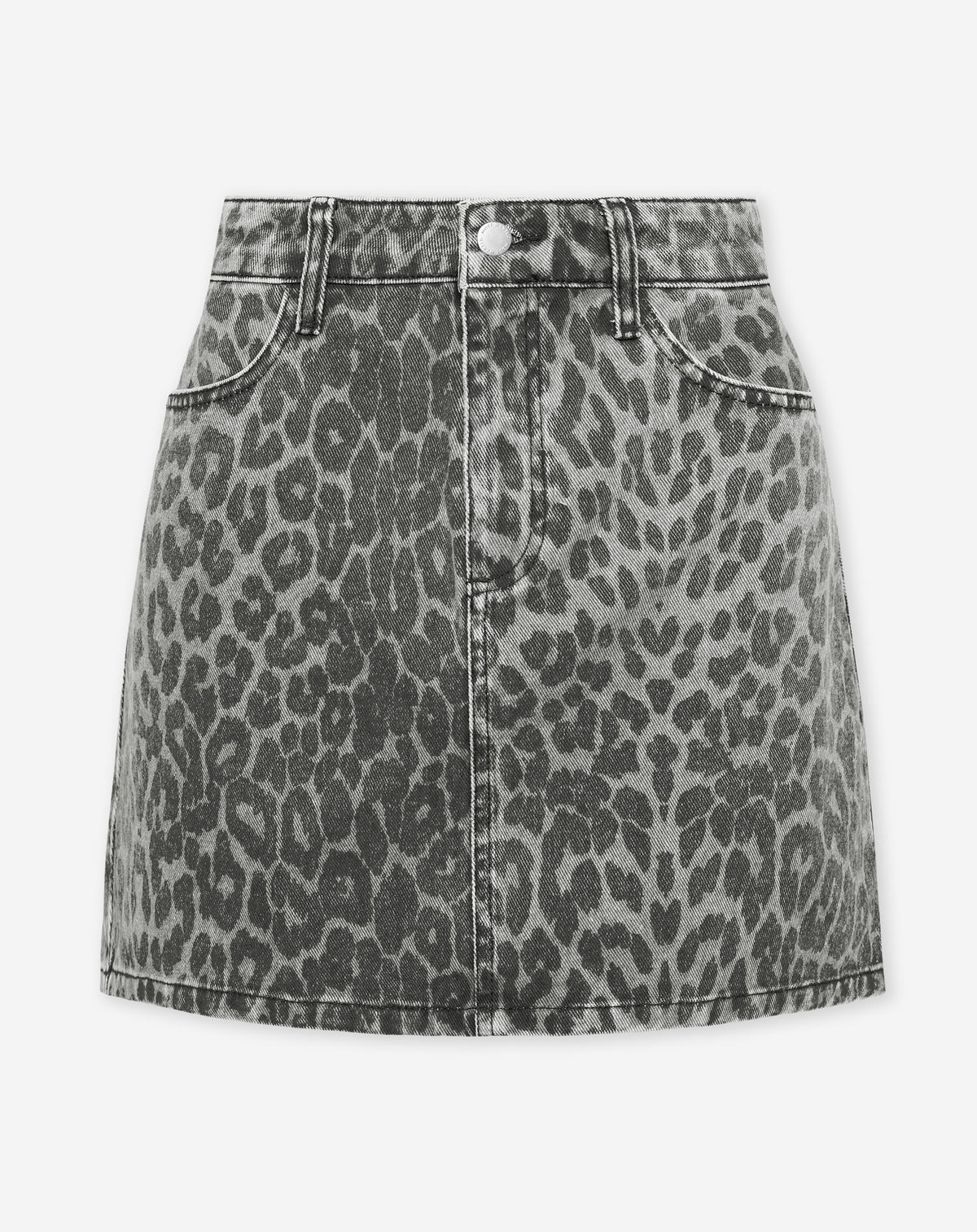 LEOPARD ALLOVER DENIM SKIRT GRIJS | Most Wanted