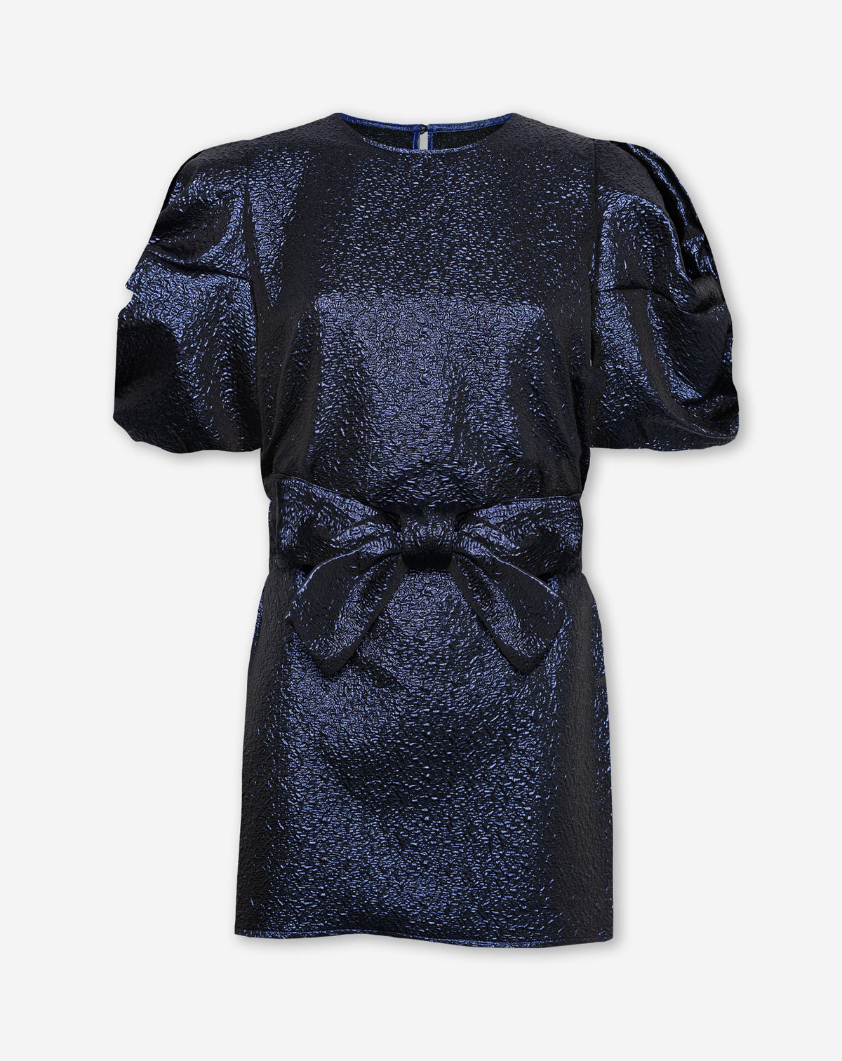 DONNA METALLIC PUFF SLEEVE BELTED DRESS MARINEBLAUW | Most Wanted